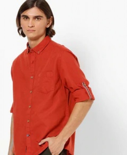 NETPLAY Orange Slim Fit Casual Shirt Full Sleeves|BDF Shopping