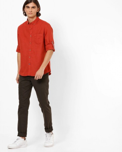 NETPLAY Orange Slim Fit Casual Shirt Full Sleeves|BDF Shopping